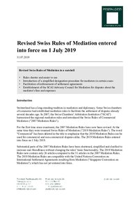 Revised Swiss Rules of Mediation entered into force on 1 July 2019 ...
